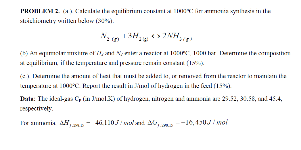 Solved (a.). Calculate the equilibrium constant at 1000oC | Chegg.com
