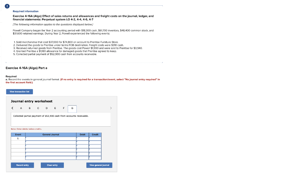 Solved Required information Exercise -16A (Algo) Effect of | Chegg.com