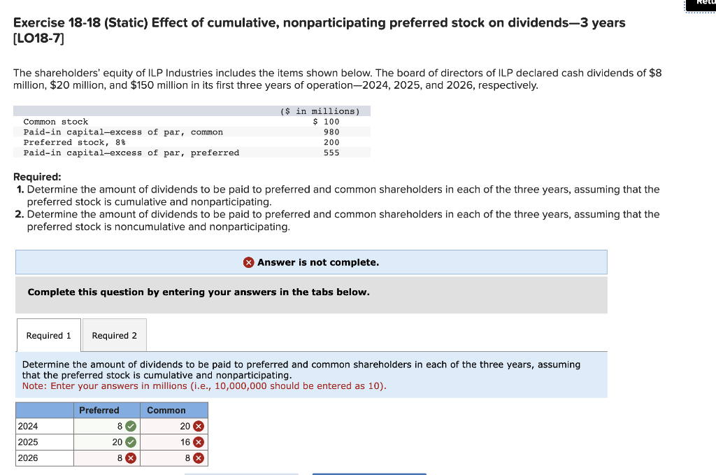 Solved Exercise 18-18 (Static) Effect of cumulative, | Chegg.com
