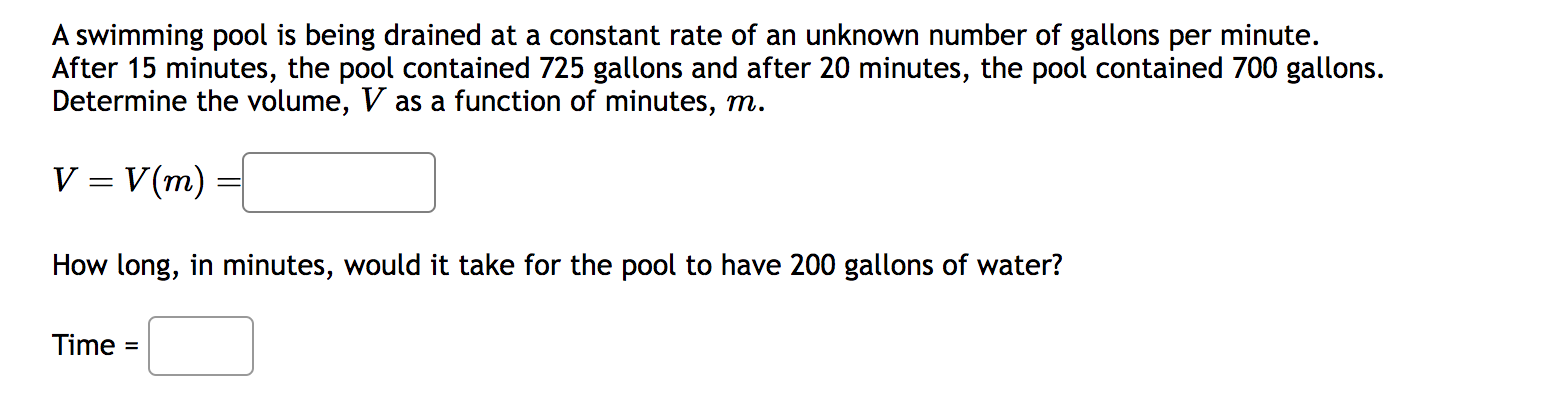 Solved A swimming pool is being drained at a constant rate | Chegg.com