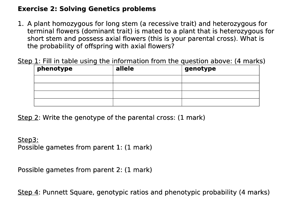Solved Exercise 2: Solving Genetics problems 1. A plant | Chegg.com