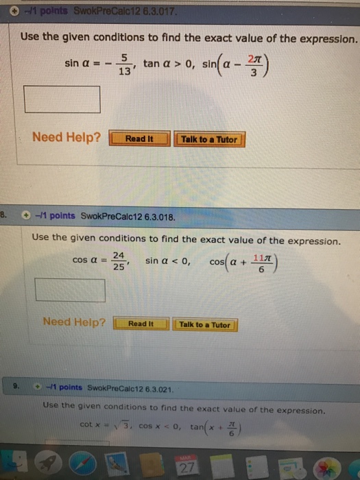 Solved Use the given conditions to find the exact value of | Chegg.com