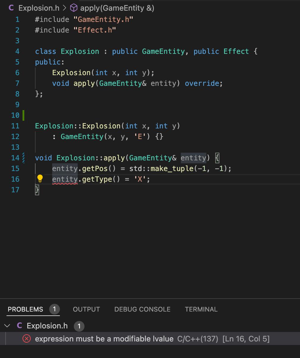 Solved Explosion.h >⊗apply( GameEntity \&) \#include | Chegg.com