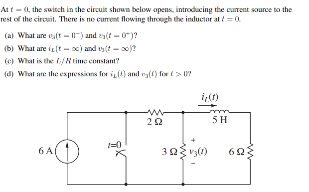Solved At t = 0, the switch in the circuit shown below | Chegg.com