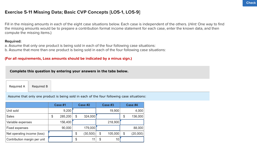 Solved Exercise 5-11 Missing Data; Basic CVP Concepts | Chegg.com