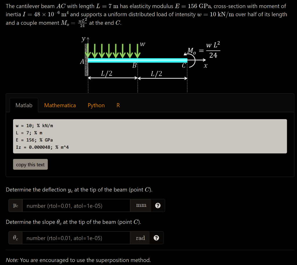 Solved The cantilever beam AC with length L = 7 m has | Chegg.com