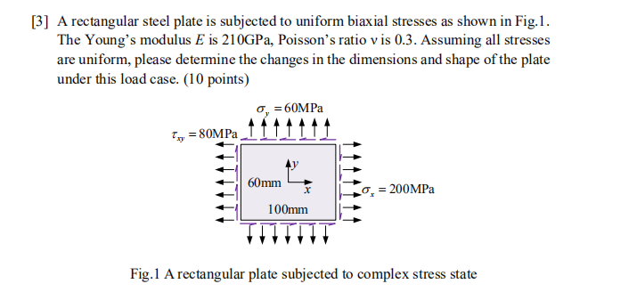 Solved [3] A rectangular steel plate is subjected to uniform | Chegg.com