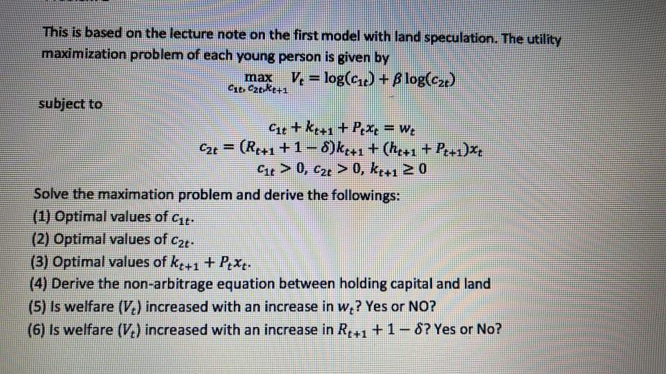 This is based on the lecture note on the first model | Chegg.com
