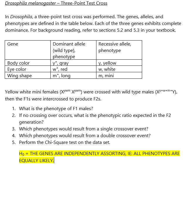 Solved Drosophila melanogaster - Three-Point Test Cross In | Chegg.com
