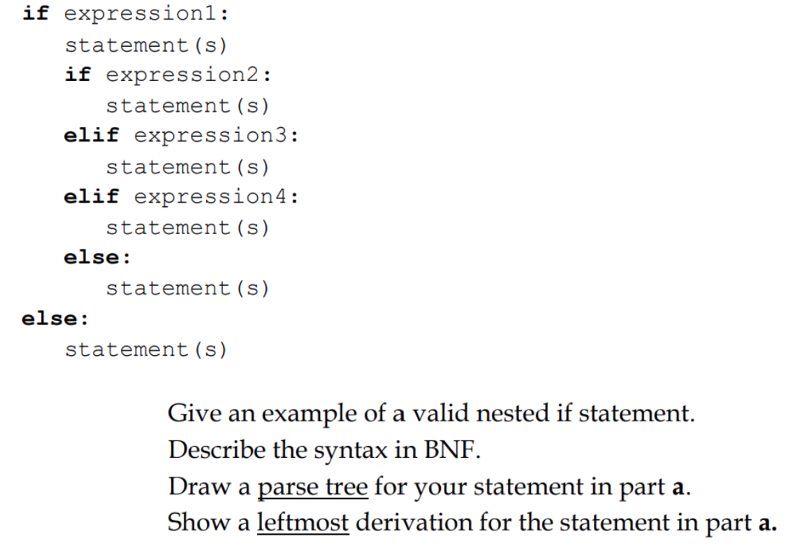 Solved if expression1: statement (s) if expression2: | Chegg.com