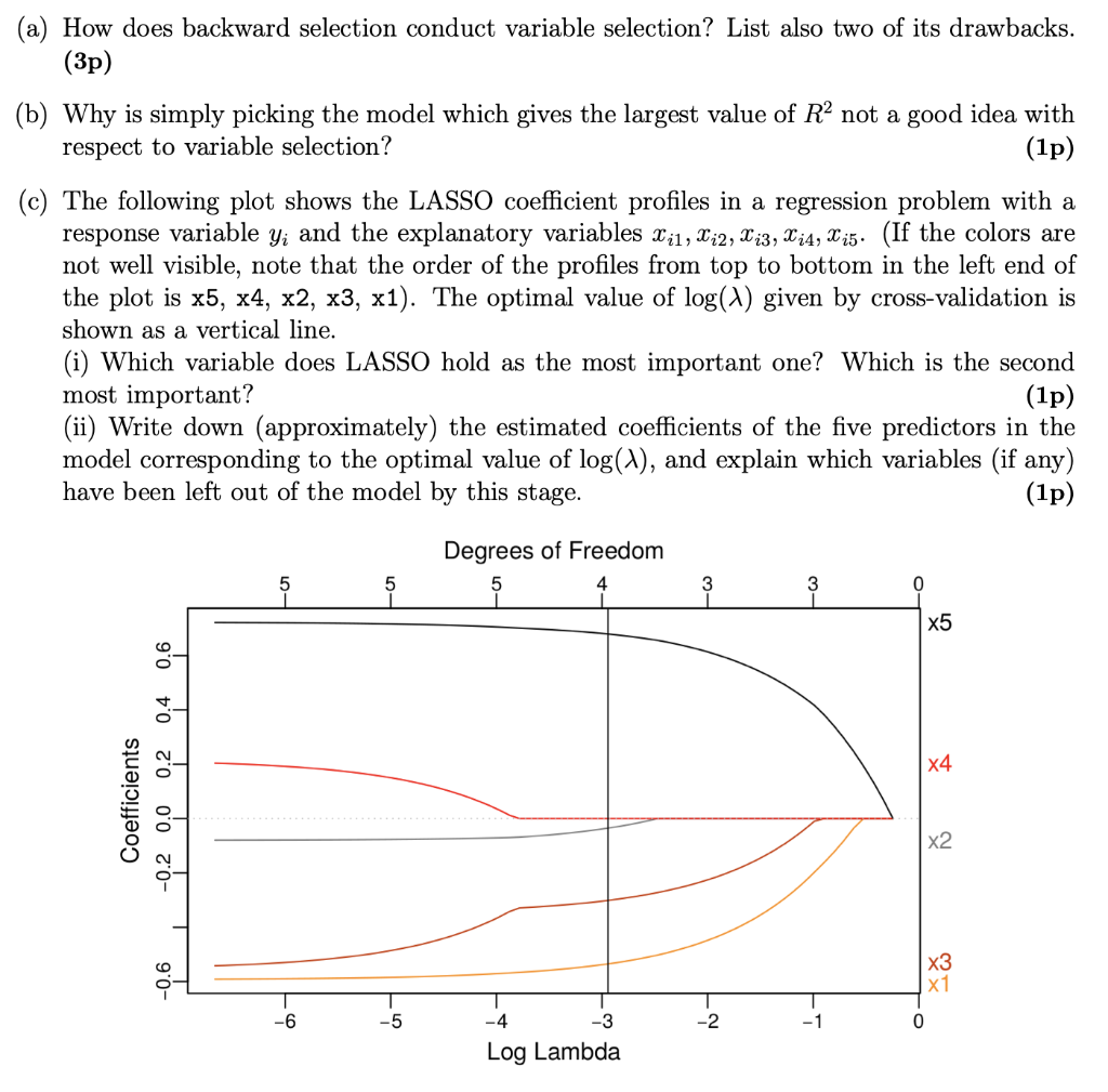 (a) How does backward selection conduct variable | Chegg.com