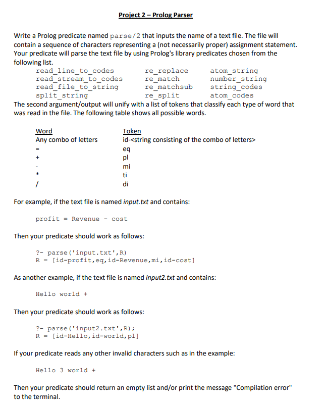 Solved Project 2 - Prolog Parser Write a Prolog predicate | Chegg.com Solved Project 2 - Prolog Parser Write a Prolog predicate | Chegg.com