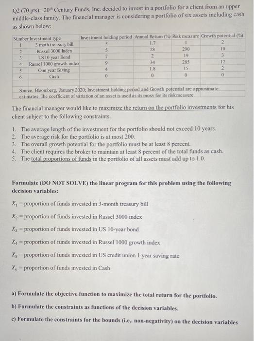 Solved Q2 (70 pts): 20th Century Funds, Inc. decided to | Chegg.com