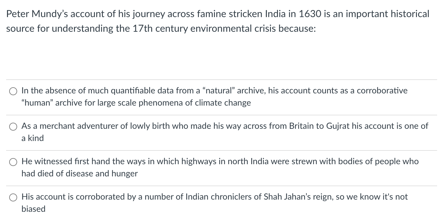 Solved Peter Mundy's account of his journey across famine | Chegg.com