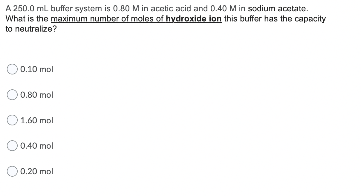 Solved A 250.0 mL buffer system is 0.80 M in acetic acid and | Chegg.com