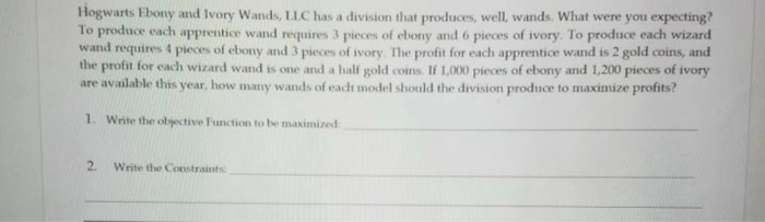 Solved Hogwarts Ebony and Ivory Wands, LLC has a division | Chegg.com