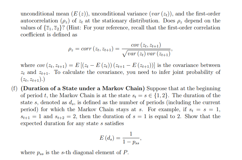 Two-State Markov Chain Consider the following | Chegg.com