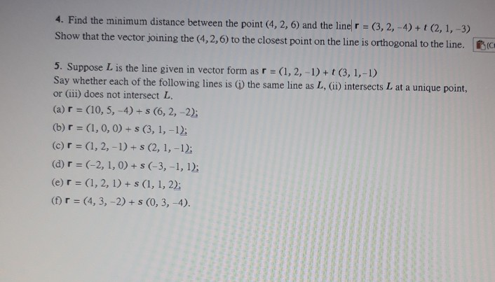 Solved 4. Find the minimum distance between the point (4, 2, | Chegg.com