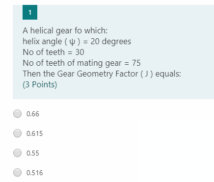 Solved 1 A helical gear fo which: helix angle () = 20 | Chegg.com