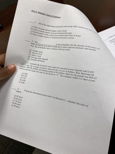 Solved Part l: Multiple Choice Problems 1. All of the | Chegg.com