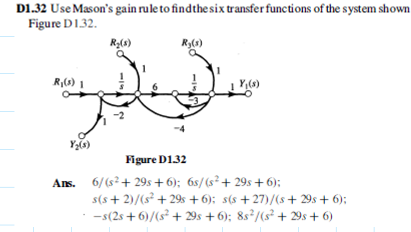 Solved D1.32 Use Mason's gain rule to find the six transfer | Chegg.com