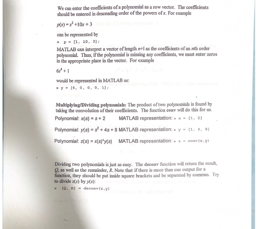 Solved We can enter the coefficients of a polynomial as a | Chegg.com