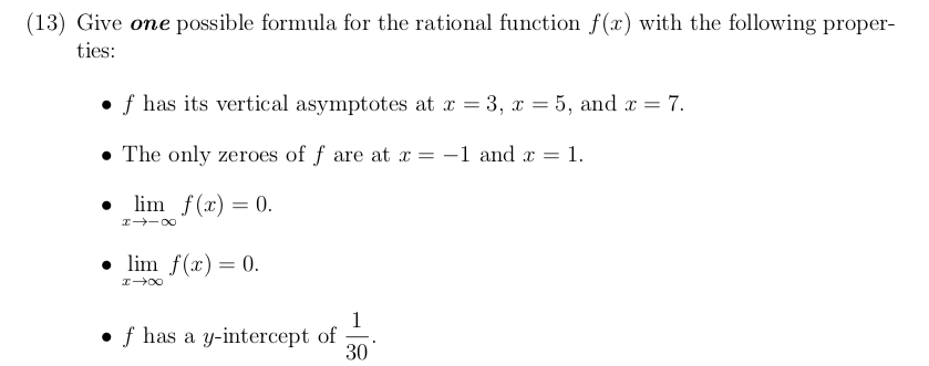 Solved (13) Give one possible formula for the rational | Chegg.com