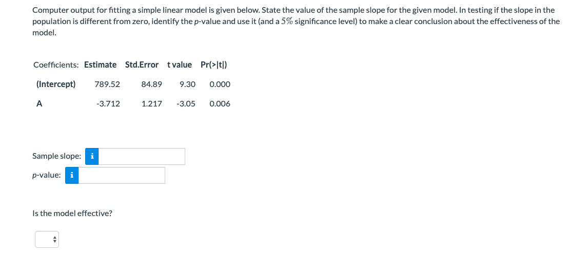 Solved Computer output for fitting a simple linear model is | Chegg.com