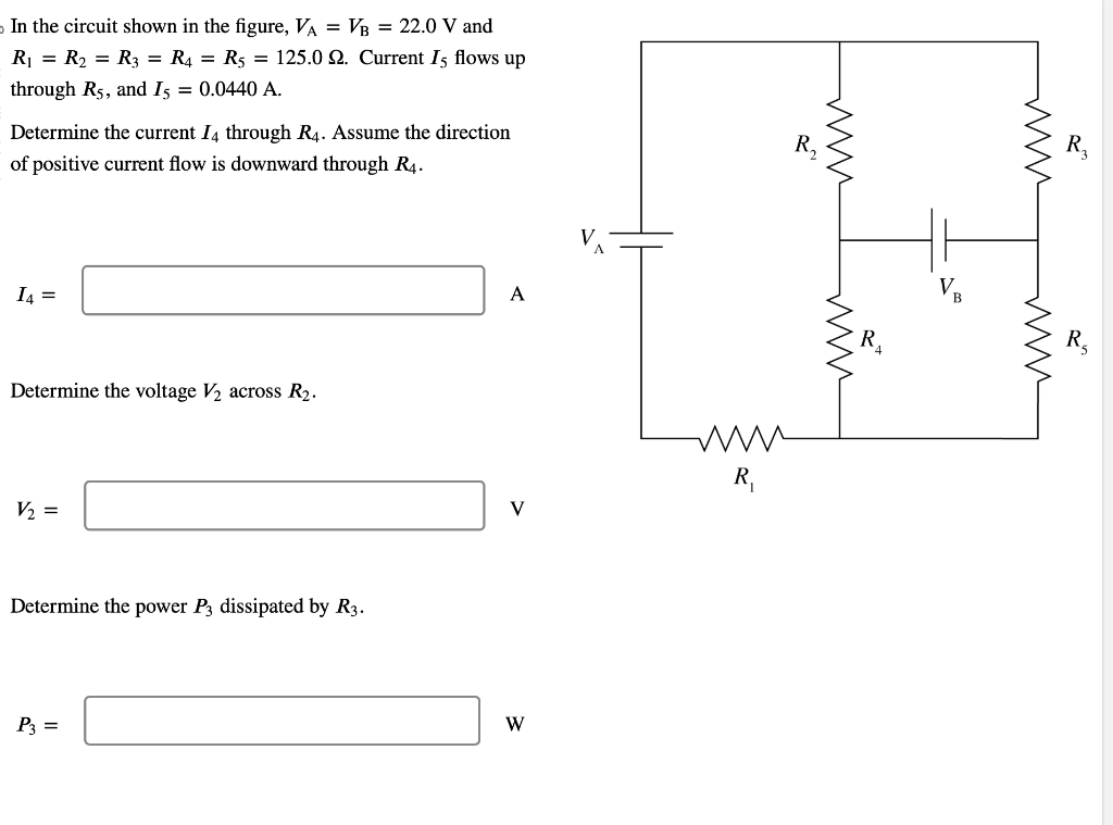 Solved In the circuit shown in the figure, VA=VB=22.0 V and | Chegg.com