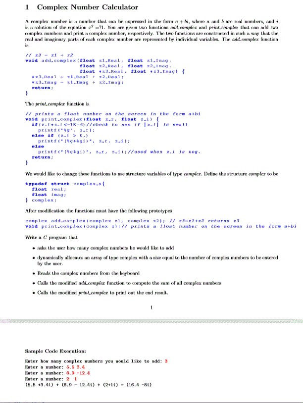 Solved 1 Complex Number Calculator A Complex Number Is A Chegg