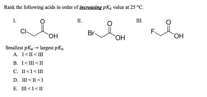 Solved Rank the following acids in order of increasing pKa | Chegg.com