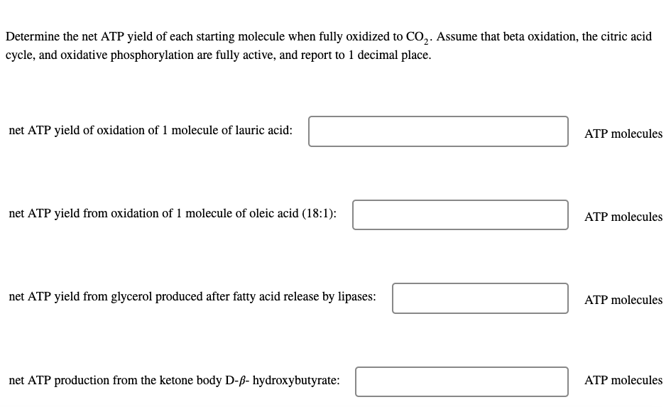 Solved Determine the net ATP yield of each starting molecule | Chegg.com
