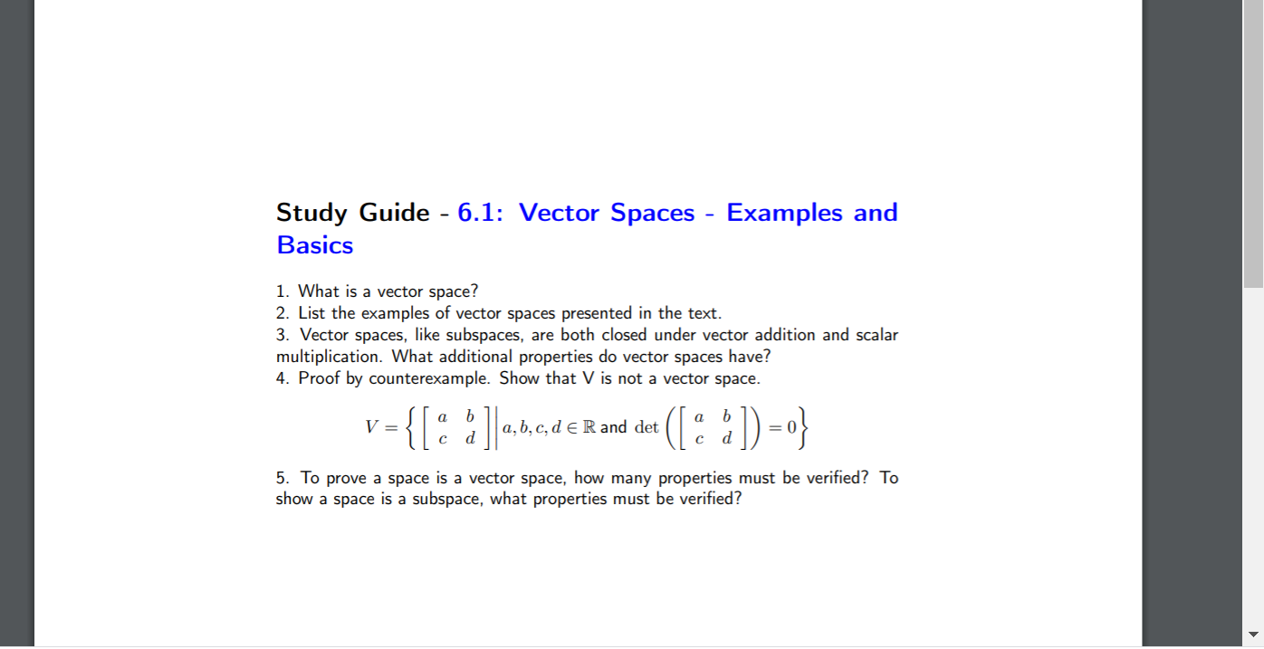 Solved Study Guide - 6.1: Vector Spaces - Examples and | Chegg.com
