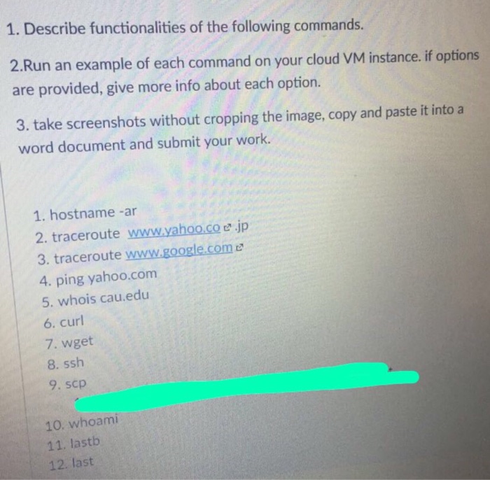 Solved 1. Describe functionalities of the following | Chegg.com