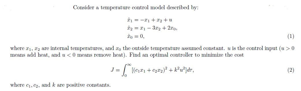 Consider a temperature control model described by: C1 | Chegg.com