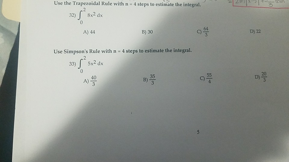 Solved Use the Trapezoidal Rule with n 4 steps to estimate | Chegg.com