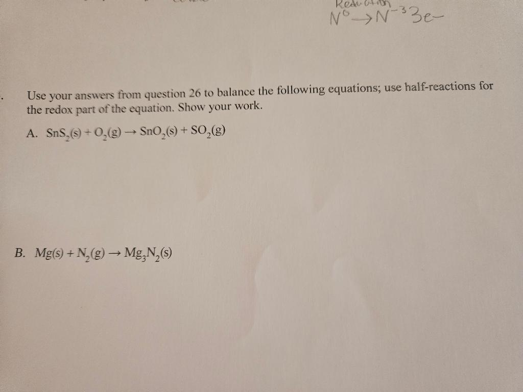 Solved Use your answers from question 26 to balance the | Chegg.com