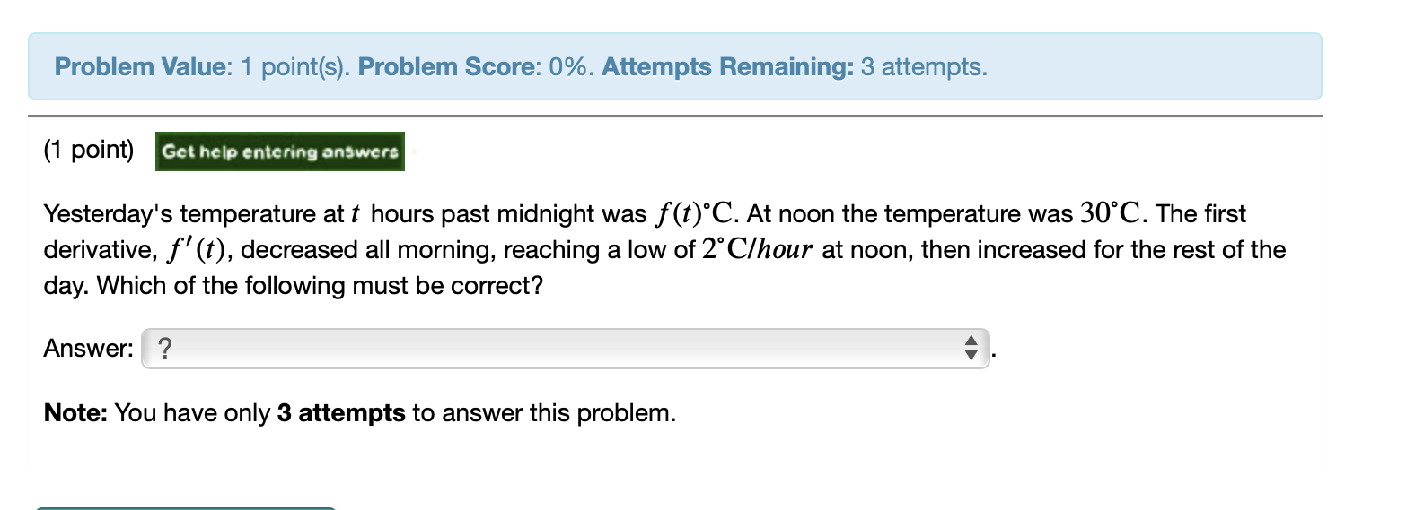 Yesterday's temperature at t hours past midnight was | Chegg.com