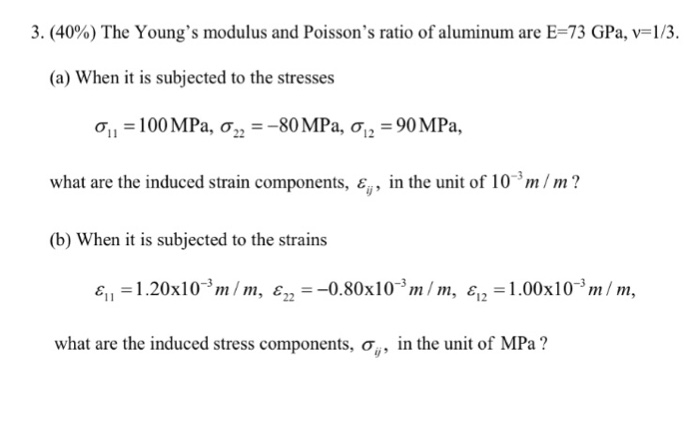 Solved 3. (40%) The Young's modulus and Poisson's ratio of | Chegg.com