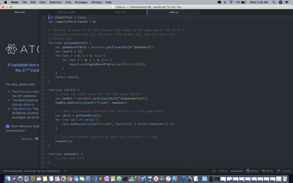 7.15 LAB: JavaScript Tic-Tac-Toe Investigate the page | Chegg.com