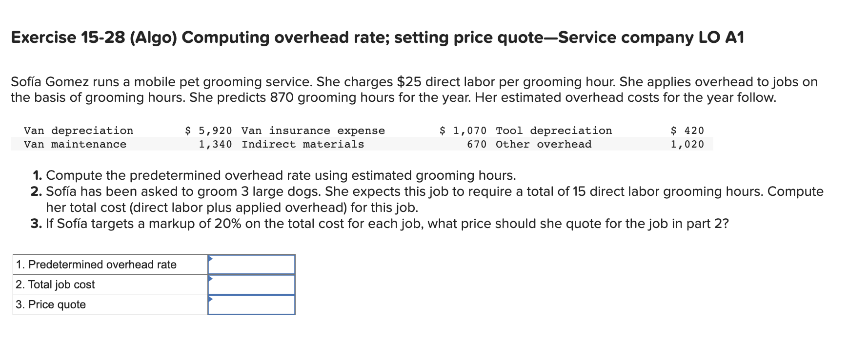 Solved Exercise 15-28 (Algo) Computing overhead rate; | Chegg.com