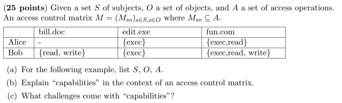 Solved Given a set S ﻿of subjects, O ﻿a set of objects, and | Chegg.com