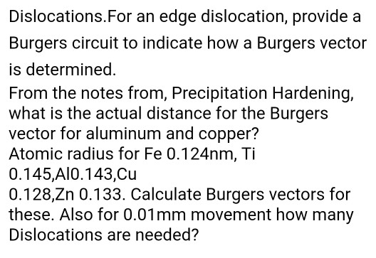 Solved Dislocations.For an edge dislocation, provide a | Chegg.com