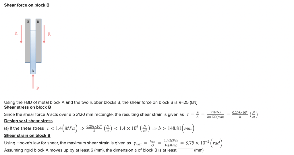 Solved Two blocks of rubber (B) with a modulus of rigidity | Chegg.com