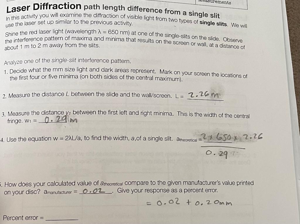 Solved easurements Laser Diffraction path length difference | Chegg.com