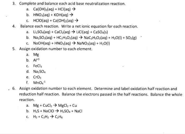 Solved 3. Complete and balance each acid base neutralization | Chegg.com