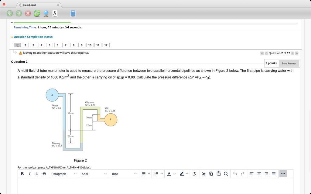 Solved A multi-fluid U-tube manometer is used to measure the | Chegg.com