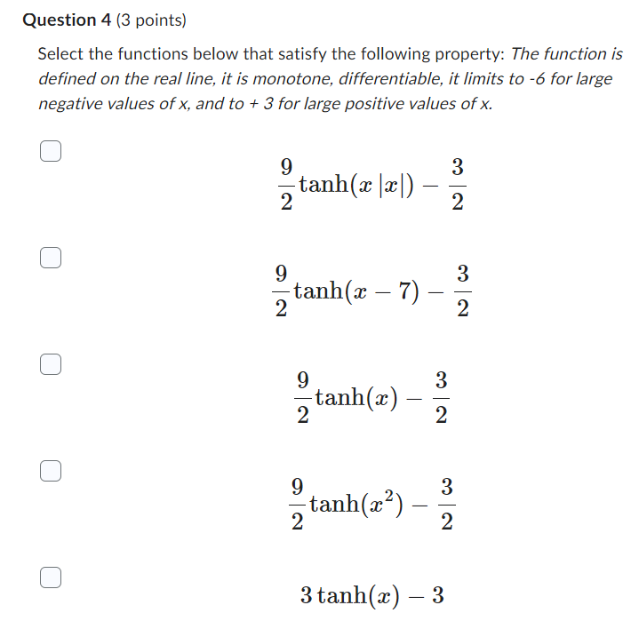 Solved Select the functions below that satisfy the following | Chegg.com