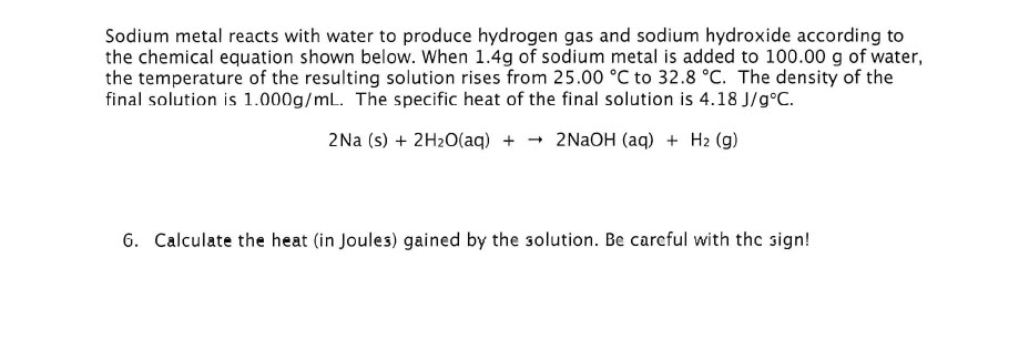 Solved Sodium metal reacts with water to produce hydrogen | Chegg.com