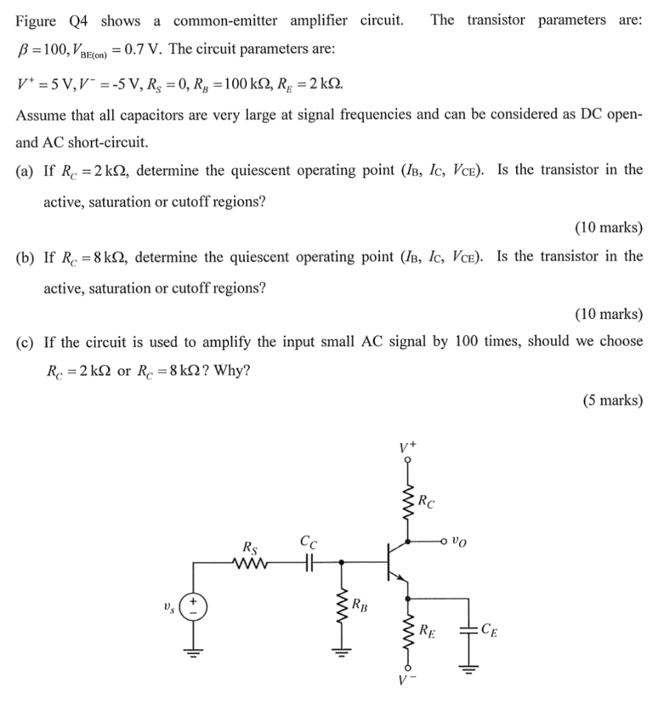 Solved The transistor parameters are: Figure Q4 shows a | Chegg.com
